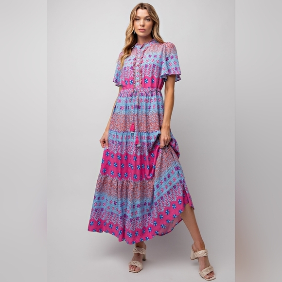 easel | Dresses | Easel Pinwheel Whimsical Colorful Tassel Maxi Dress ...